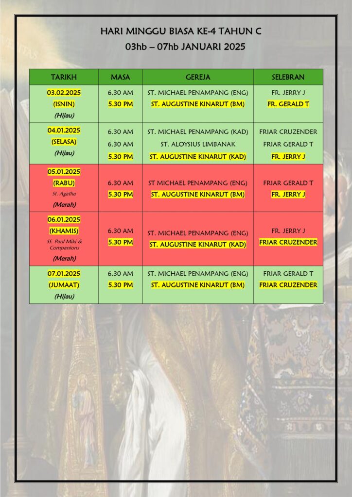 Mass Schedule – St. Augustine Parish Kinarut